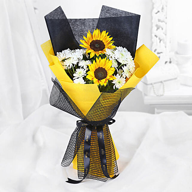 Buy/Send Sunflower and Daisy Radiance Bouquet Online- FNP