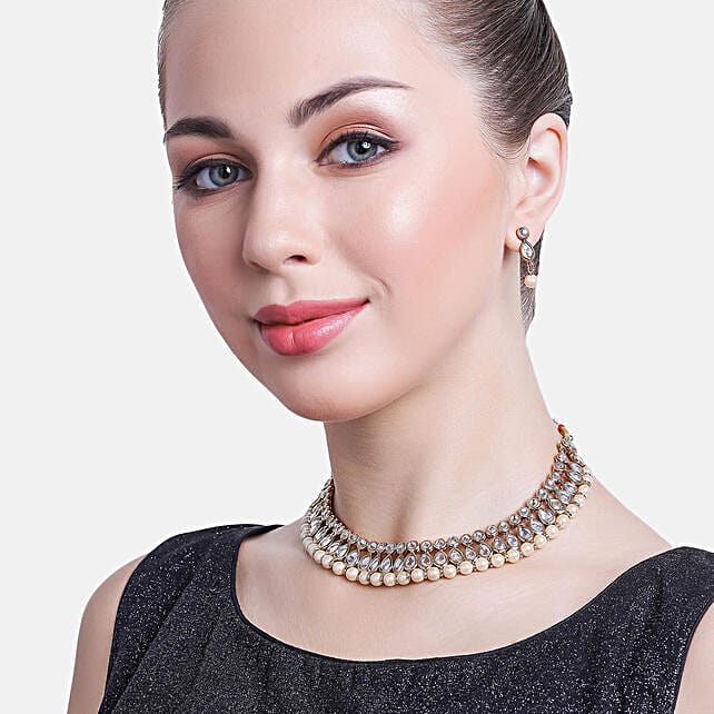 Buy/Send Alluring Gold Plated Traditional Necklace Set Online- FNP