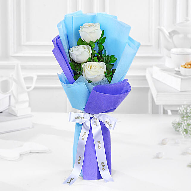 Buy/Send FNP 3 Premium White Roses Bouquet 1 unit Online- FNP
