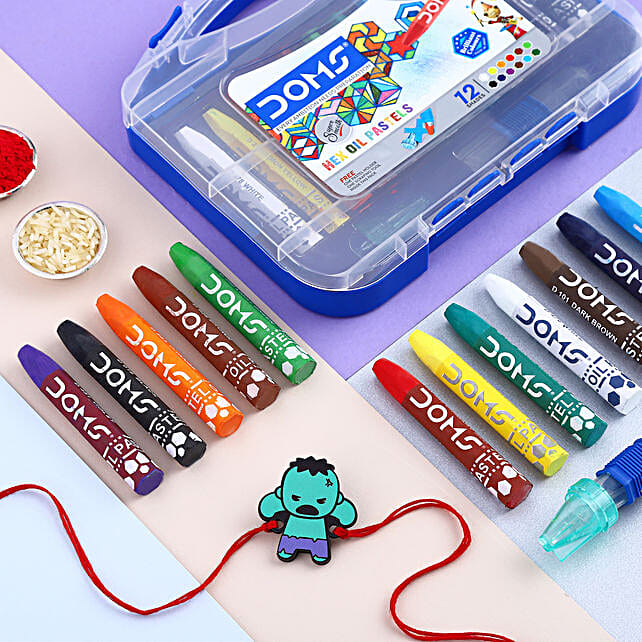 Buy/Send Hulk Rakhi with Doms Oil Pastel Combo Online- FNP