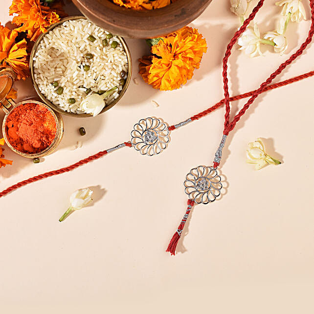 Buy/Send Zirconia Daisy Silver Bhaiya Bhabhi Rakhi Online- FNP