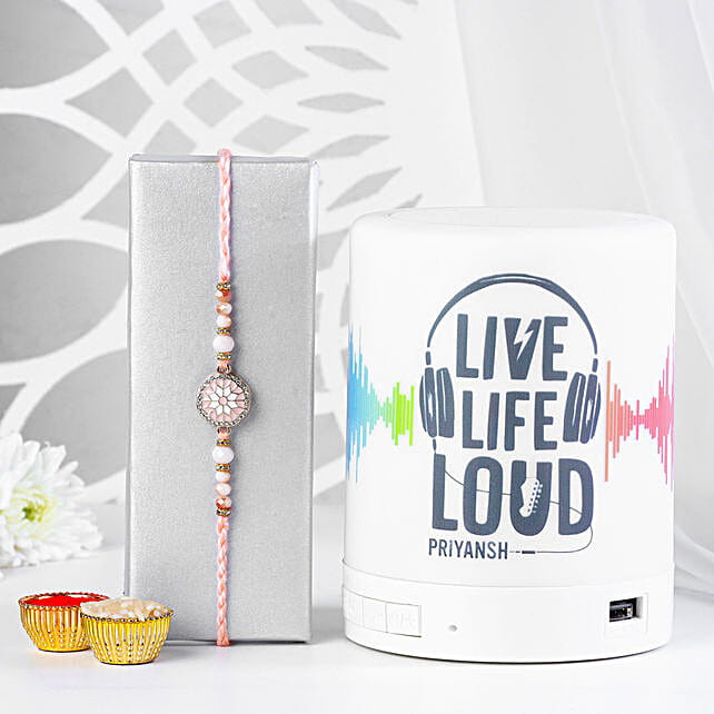 Buy/Send Rosy Floral Charm Rakhi & Personalised LED Speaker Online- FNP