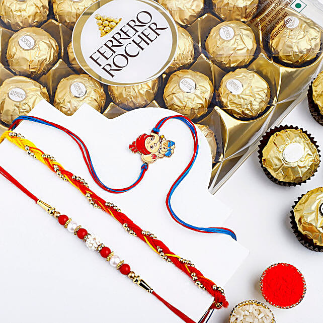 Buy/Send Graceful Rakhi Trio & Ferrero Rocher Treats Online- FNP