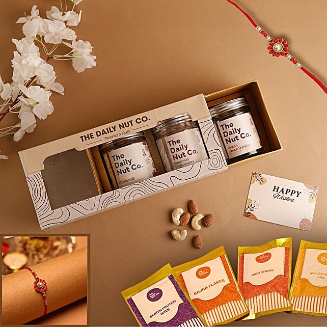Buy/Send Perfect Healthy Snacks Gift Box with Stone Rakhi Online- FNP