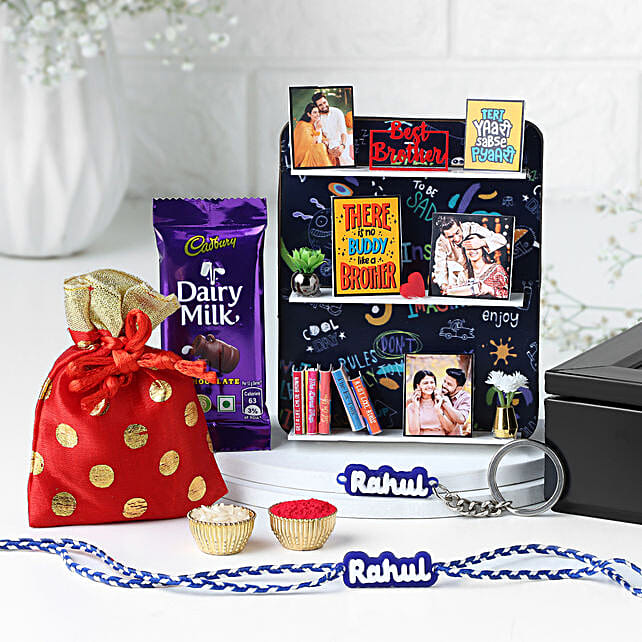 Buy/Send Personalised Name Rakhi & Assorted Goodies Combo Online- FNP