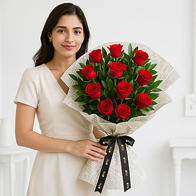 Buy/Send Elegant Vibes Red Roses Bouquet Online- FNP