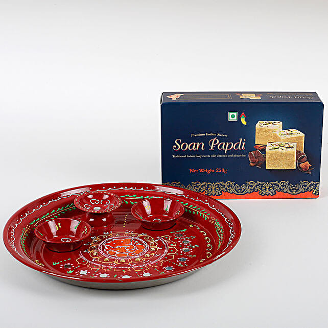 Soan Papdi with Puja Thali Hamper netherlands | Gift Soan Papdi with ...