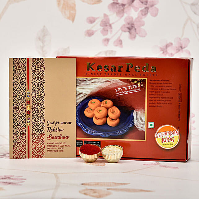 Rakhi And Kesar Peda Tasty Combo pakistan | Gift Rakhi And Kesar Peda ...