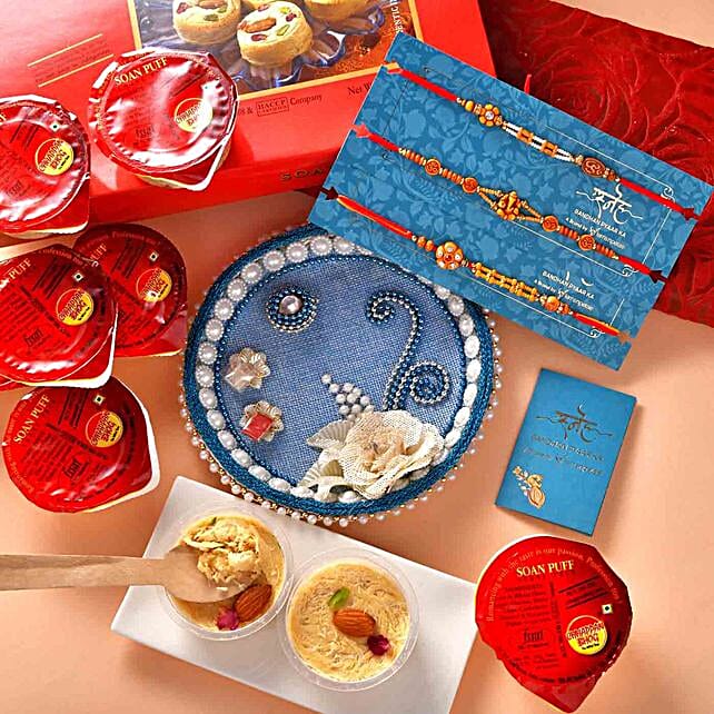 Traditional Rakhi Set With Soan Puff And Thali philippines | Gift ...