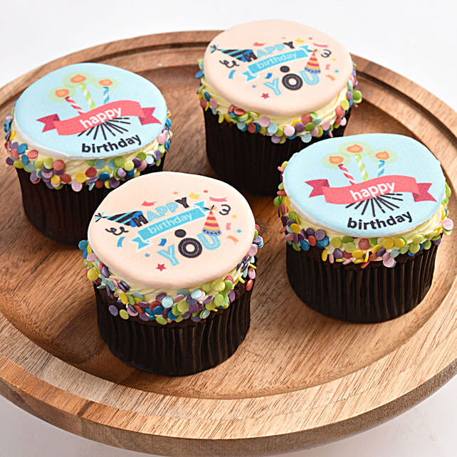Happy Birthday Cup Cake 4 Pcs qatar | Gift Happy Birthday Cup Cake 4 ...