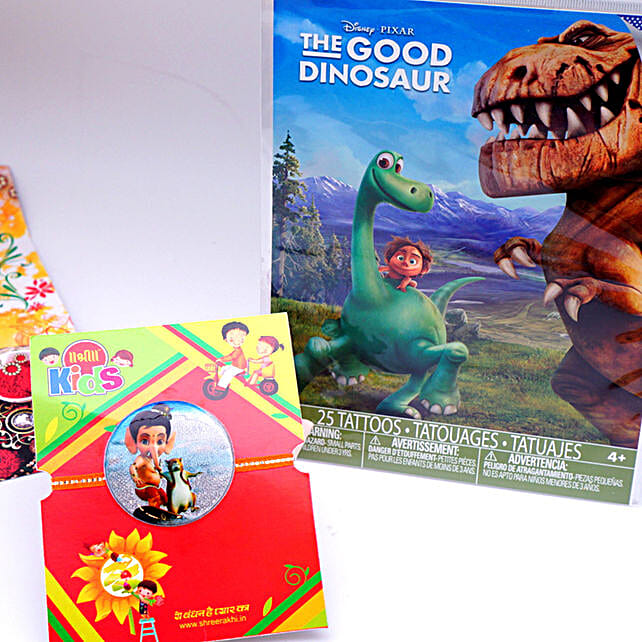 Kids Rakhi And Dinosaur Tattoo Combo saudi-arabia | Gift Kids Rakhi And ...