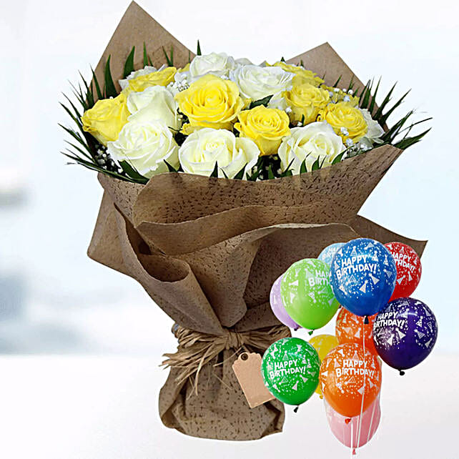 Happy Birthday Balloons With Roses Bunch saudi-arabia | Gift Happy ...