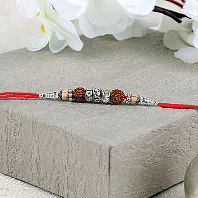 Decorated Rudraksh Rakhi singapore | Gift Decorated Rudraksh Rakhi- FNP