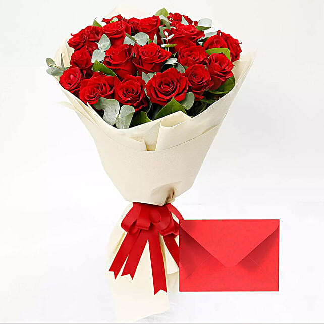 Greeting Card and Red Rose Bouquet singapore | Gift Greeting Card and ...