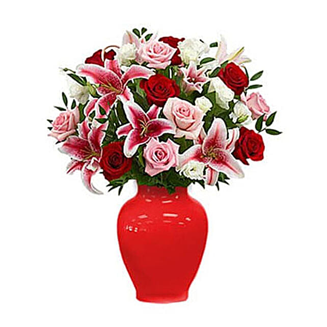 Red Rose and Lily Bouquet singapore | Gift Red Rose and Lily Bouquet- FNP
