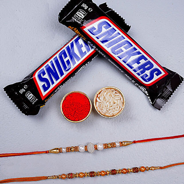 Set of Two Pearl Rakhis And Two Snickers singapore | Gift Set of Two ...