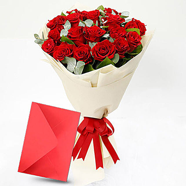 20 Red Roses Bouquet With Greeting Card singapore | Gift 20 Red Roses ...