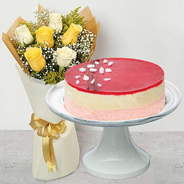 Raspberry Lychee Rose Cake & Happy Roses Posy singapore | Gift ...
