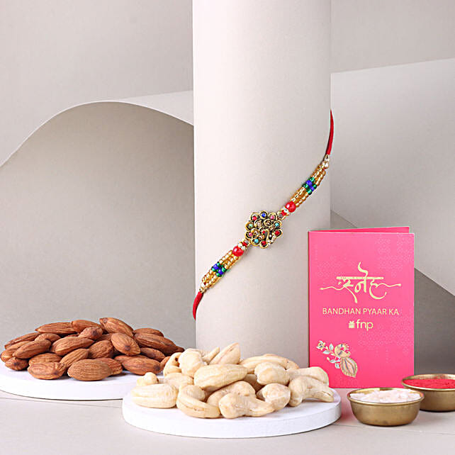 Sneh Designer Peacock Rakhi With Almond Singapore T Sneh Designer Peacock Rakhi With Almond
