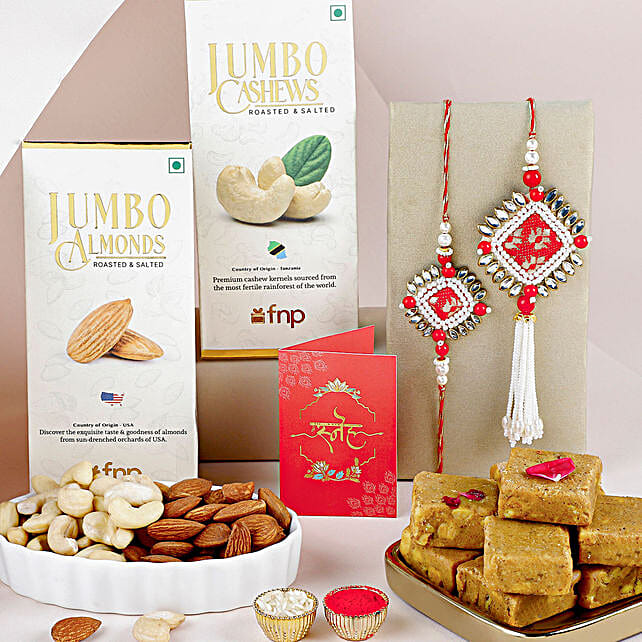 Bandhani Bhaiya-Bhabhi Rakhi Nut Gift Set singapore | Gift Bandhani ...