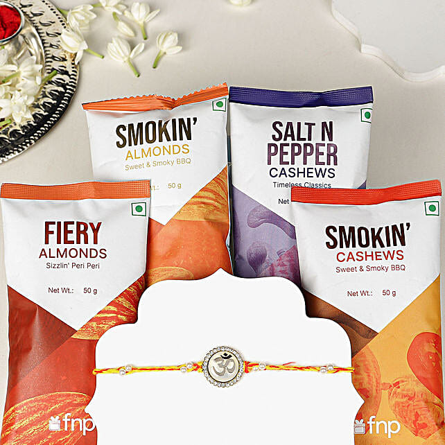 Eternal Glow Om Rakhi & Delectable Nuts Gift Set singapore | Gift ...