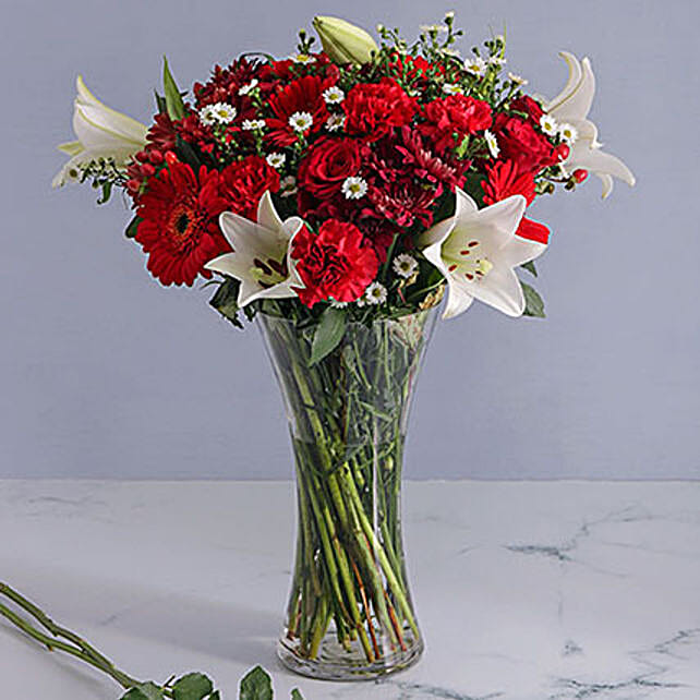Mix Of Red Flowers In A Glass Vase south-africa | Gift Mix Of Red ...