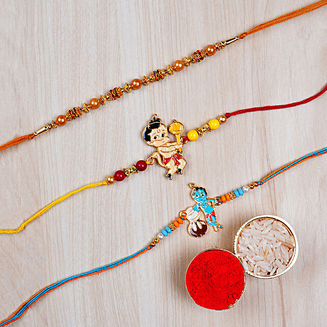 Set Of Pearl Thread Rakhi And 2 Kids Rakhis south-africa | Gift Set Of ...