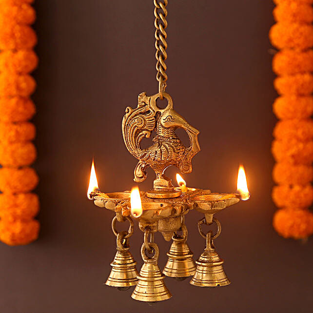 Peacock Design Hanging Bell Diya south-africa | Gift Peacock Design ...
