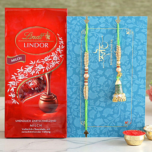 Green Lumba Rakhi Set And Lindt Lindor Milch Chocolates spain | Gift ...