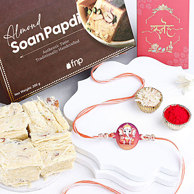 Sculpted Ganesha 3D Rakhi & Almond Soan Papdi sri-lanka | Gift Sculpted ...