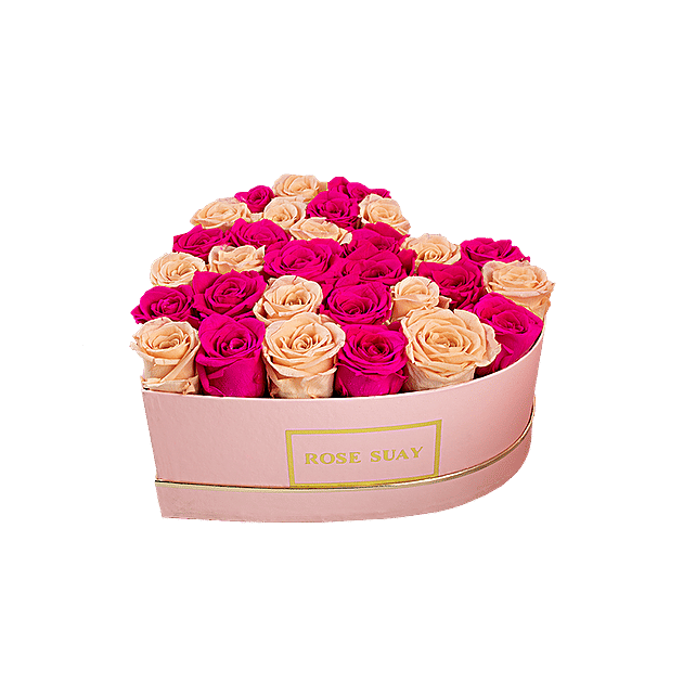 Champagne And Hot Pink Forever Roses Heart Box thailand | Gift ...