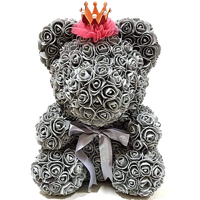 Artificial Grey Roses Teddy With Crown uae | Gift Artificial Grey Roses ...