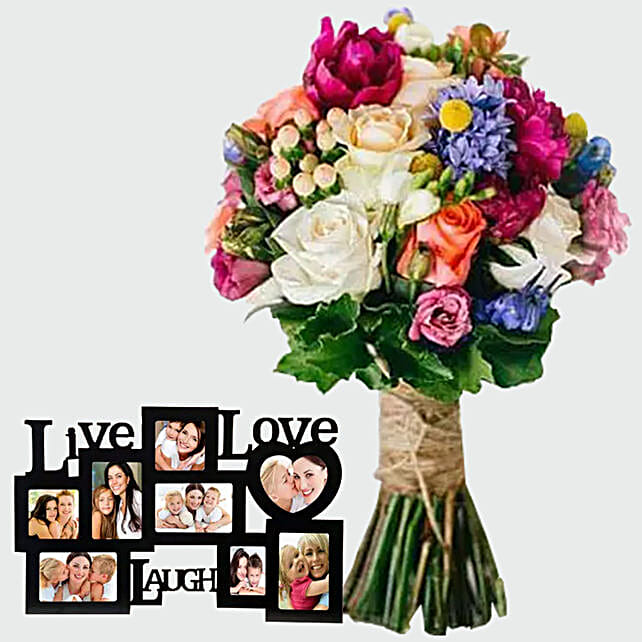 Flowers Bunch and Personalised Frame uae | Gift Flowers Bunch and ...