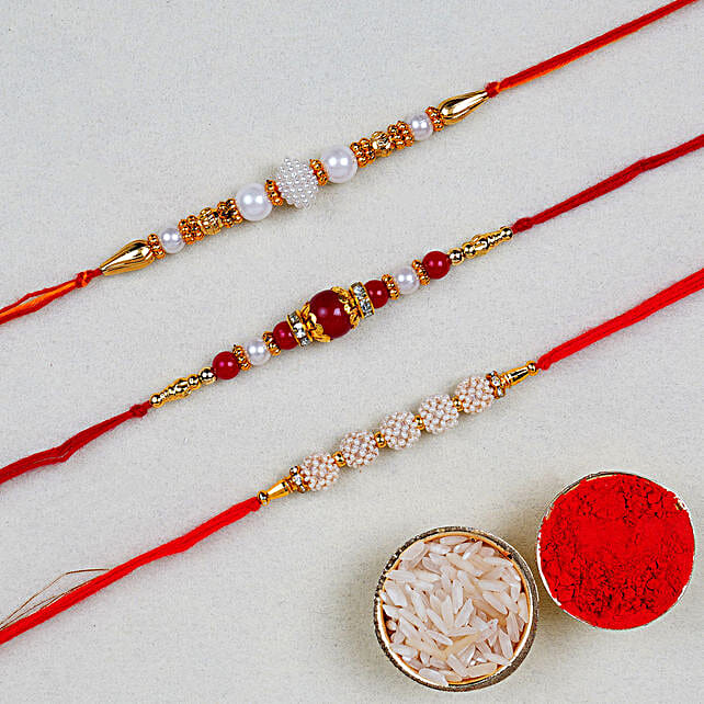 Beautiful Pearl Thread Rakhis Set Of 3 uae | Gift Beautiful Pearl ...