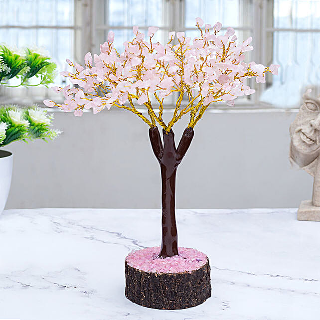 Light Pink Rose Quartz Stone Tree Showpiece uae | Gift Light Pink Rose ...