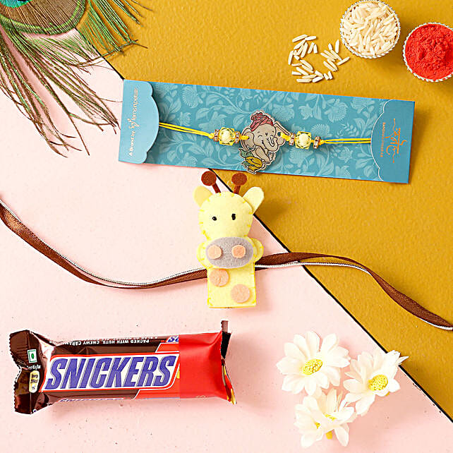 Set Of 2 kids Rakhis & Snickers Chocolate Combo uae | Gift Set Of 2 ...