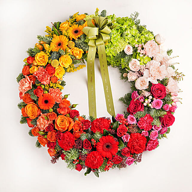 Colorful Flowers Wreath uae | Gift Colorful Flowers Wreath- FNP
