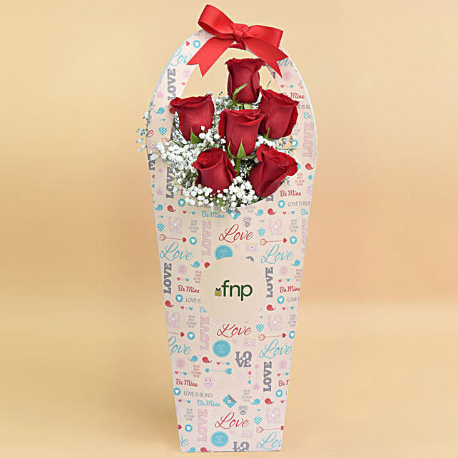 6 Red Rose in a Sleeve Box uae | Gift 6 Red Rose in a Sleeve Box- FNP