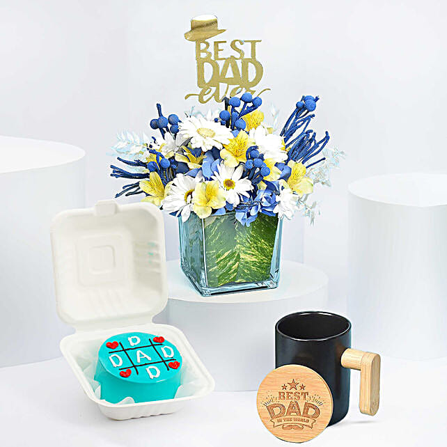 Best Dad Ever Flowers Cake N Mug uae | Gift Best Dad Ever Flowers Cake ...