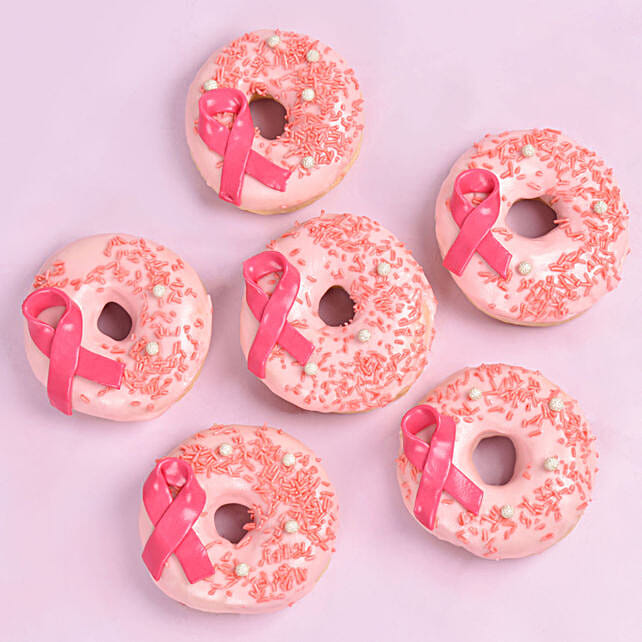 Pink Ribbon Donuts 6 Pieces uae | Gift Pink Ribbon Donuts 6 Pieces- FNP