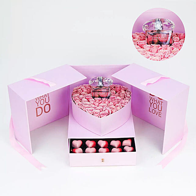 Rose n Perfume Box Of Love uae | Gift Rose n Perfume Box Of Love- FNP