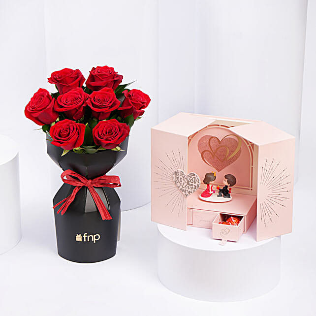 Red Roses and Dancing Couple Box uae | Gift Red Roses and Dancing ...