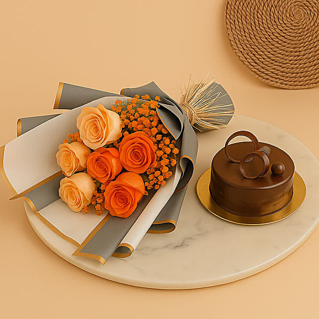 Chocolate Fudge cake and Roses Bundle uae | Gift Chocolate Fudge cake ...