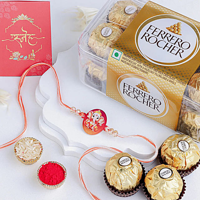 Sculpted Ganesha 3D Rakhi & Ferrero Rocher Gift Set uae | Gift Sculpted ...
