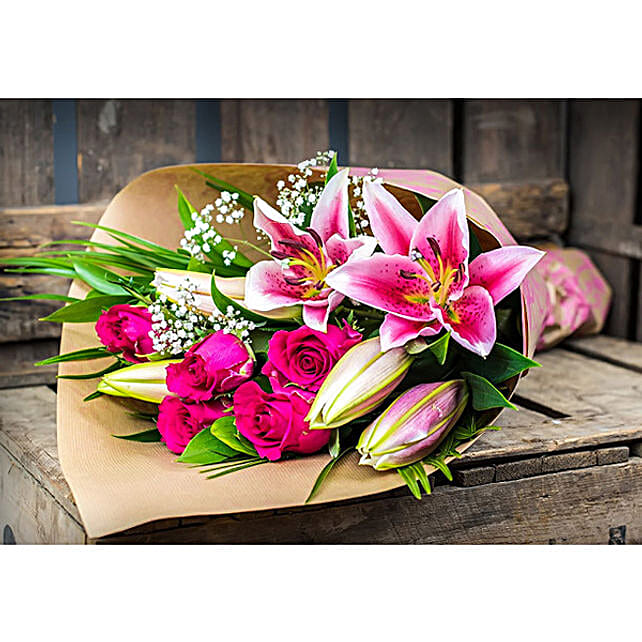 Bunch Of Roses And Lilies uk | Gift Bunch Of Roses And Lilies- FNP