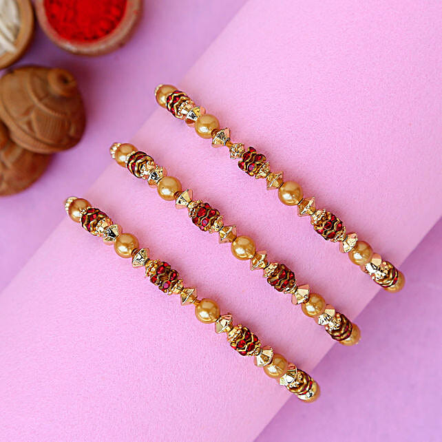 Traditional Pearl Studded Rakhi Set Of 3 uk | Gift Traditional Pearl ...