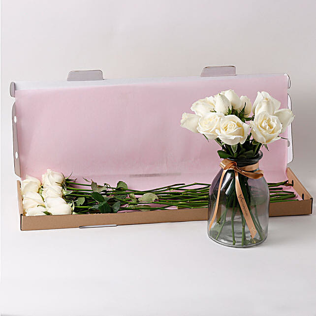 Serene White Roses Letter Box uk | Gift Serene White Roses Letter Box- FNP
