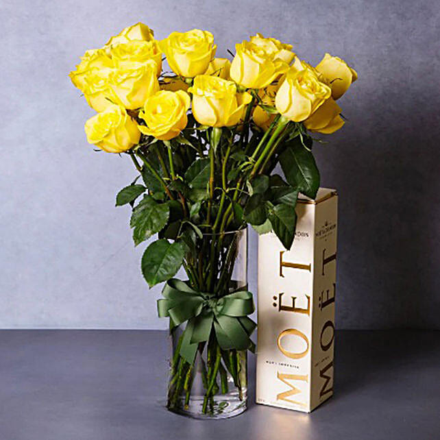 Yellow Roses & Champagne uk | Gift Yellow Roses & Champagne- FNP