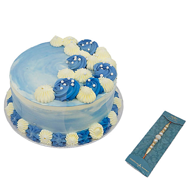 Blue-Vanilla-Cake-With-Elegant Pearl Mauli Rakhi uk | Gift Blue-Vanilla ...