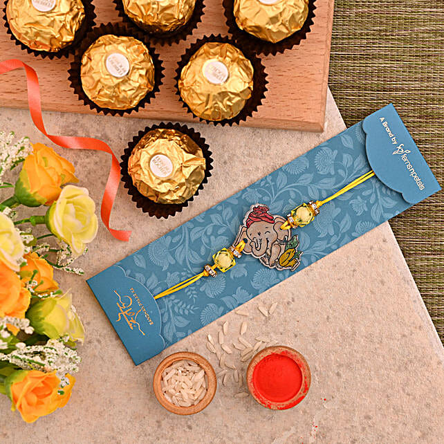 Divine Bal Ganesha Rakhi For Kids With 3 Ferrero Rocher Exp uk | Gift ...